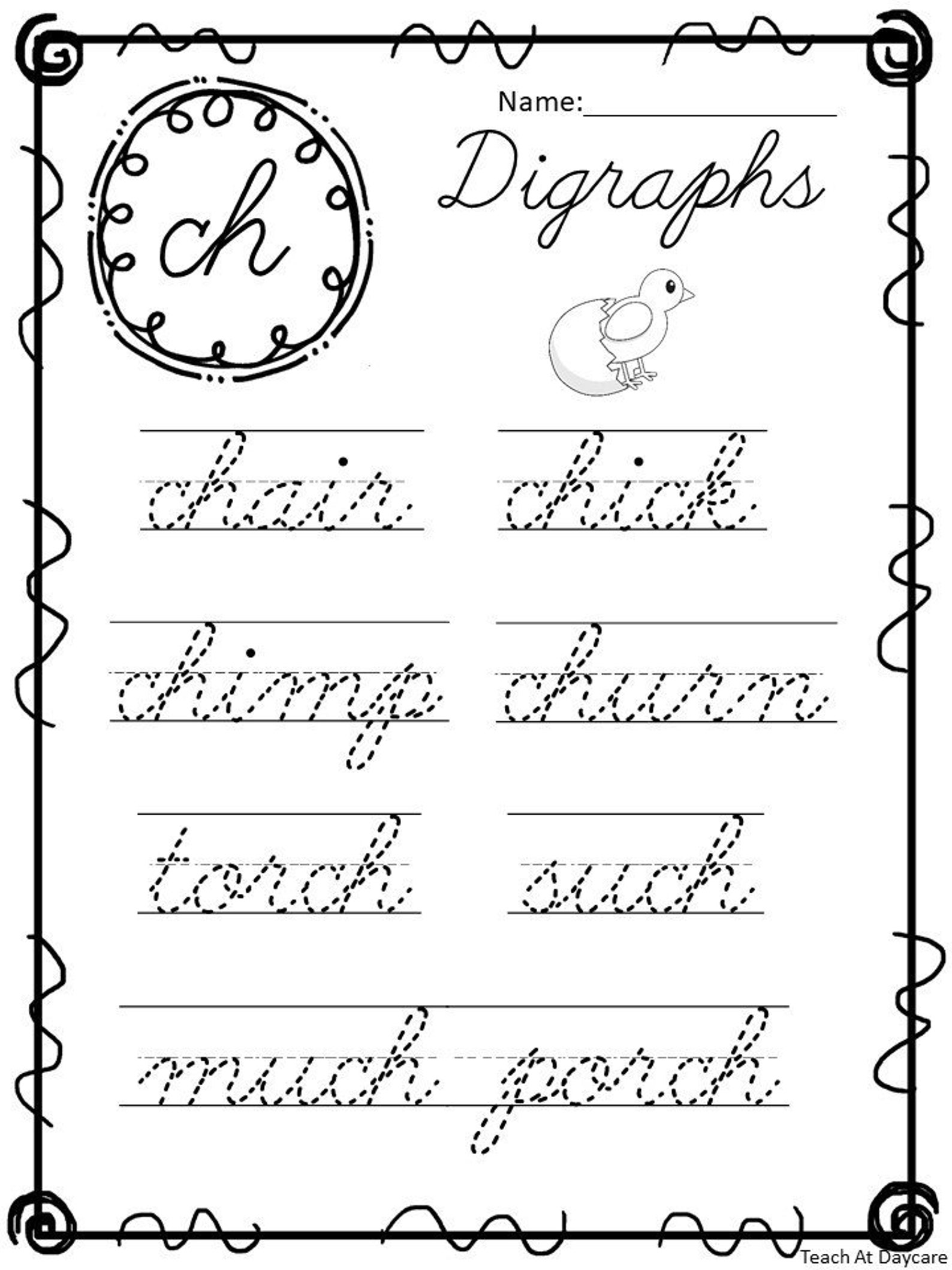 10 Printable Cursive Digraphs Trace the Word Worksheets. | Etsy