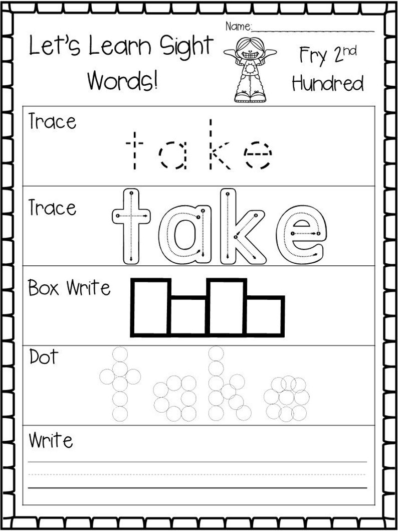 100 Printable Let's Learn Fry 2nd Hundred Sight Words - Etsy