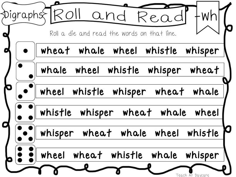 10 Printable Digraphs Roll and Read Worksheets. Kindergarten-2nd Grade ...