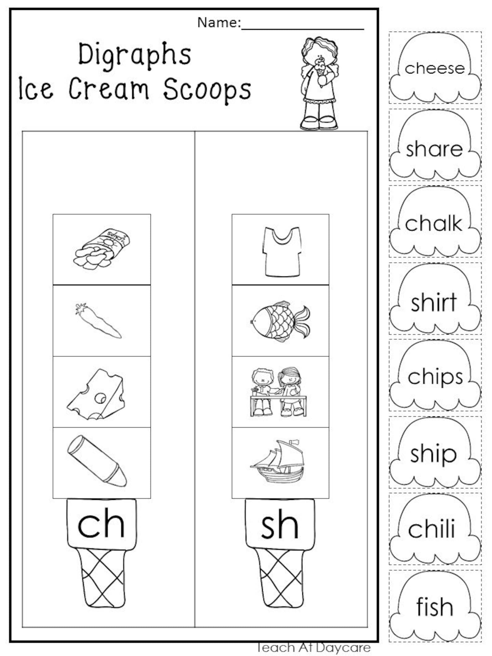10 Printable Digraphs Ice Cream Worksheets. Kindergarten-2nd - Etsy