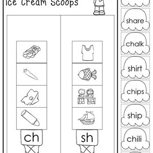10 Printable Digraphs Ice Cream Worksheets. Kindergarten-2nd Grade ELA ...