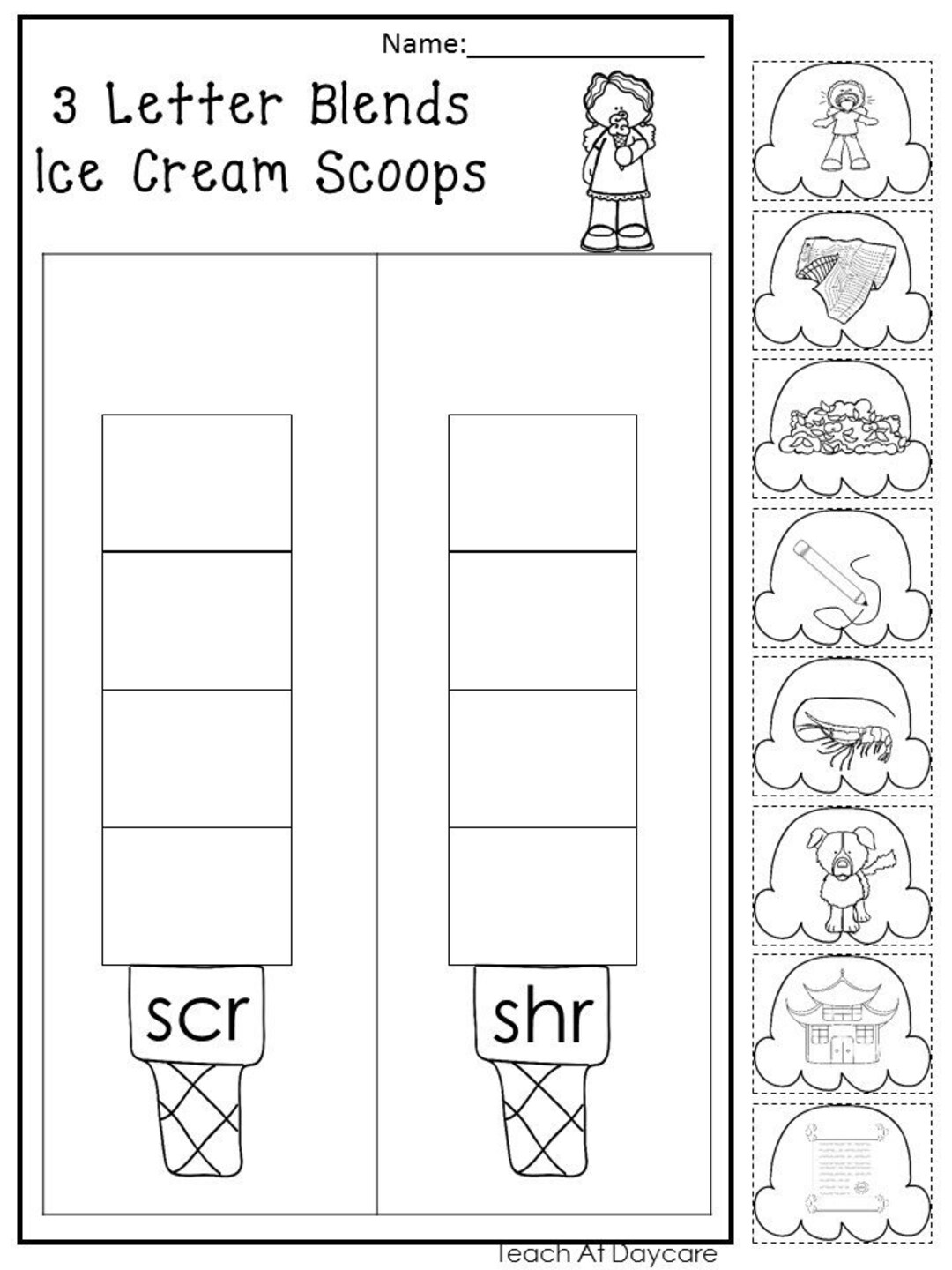 10 Printable 3 Letter Blends and Trigraphs Ice Cream Worksheets ...