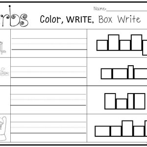 10 Printable Verbs Color, Trace, Box Write Worksheets. 1st-2nd Grade ...