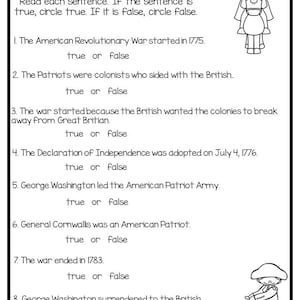 The American Revolutionary War Educational Study Unit. Worksheets ...
