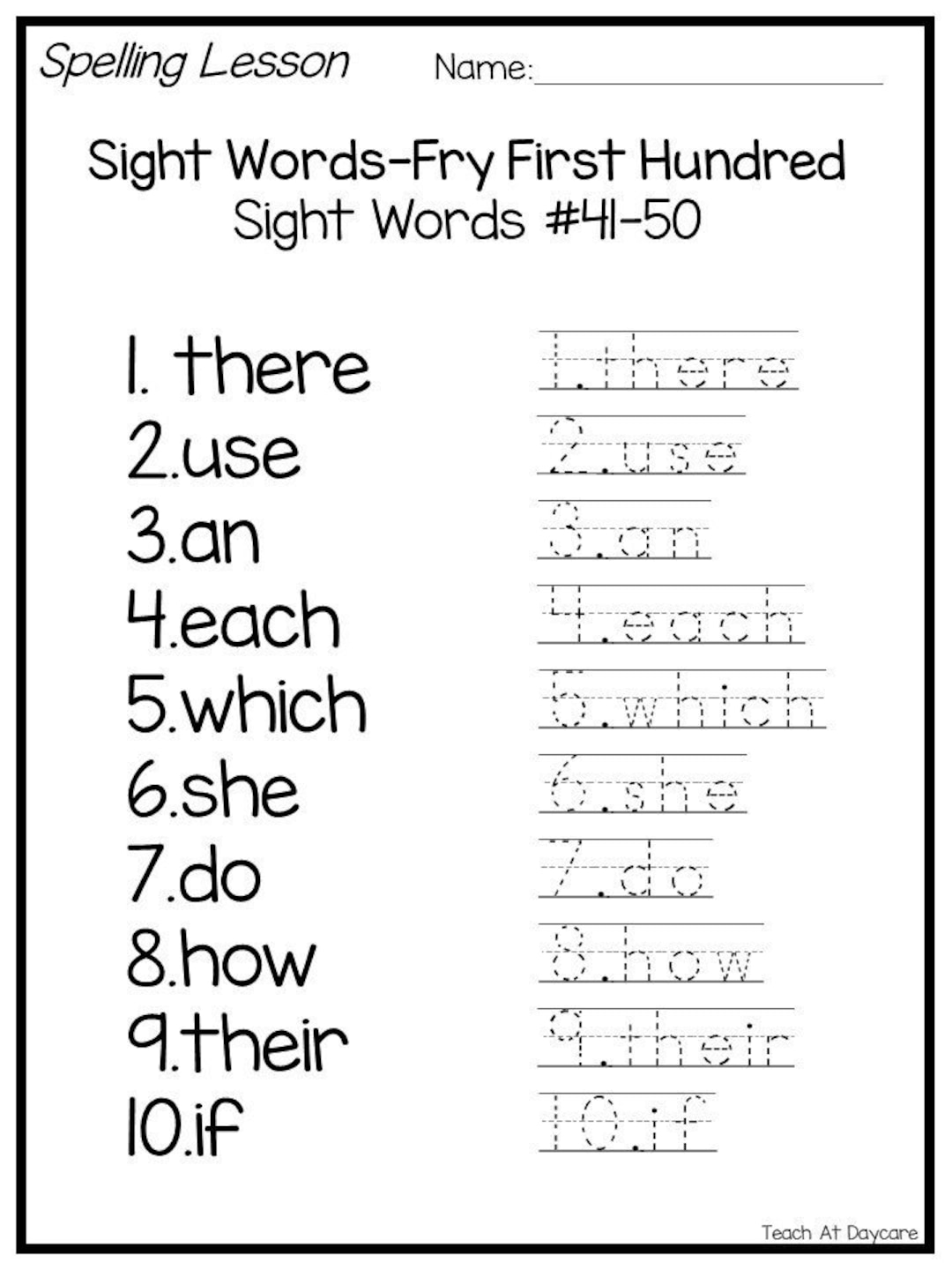 Fry First Hundred Words 41-50 Single Week Spelling Unit. Trace, Box ...