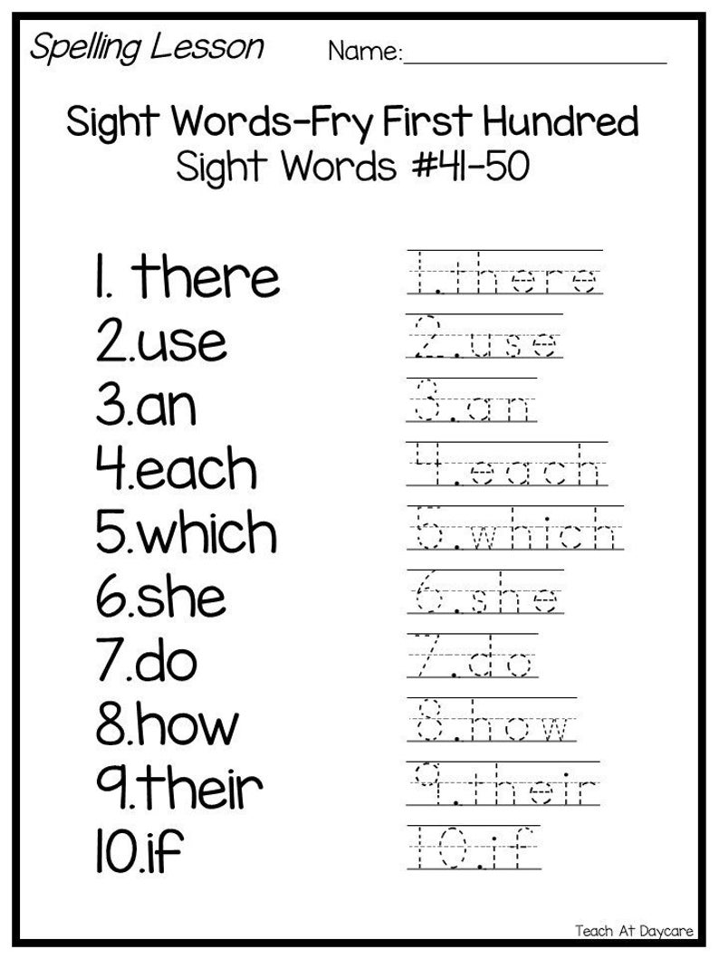 Fry Sight Words Spelling Unit 41-50, Trace & Write (PDF) - Etsy