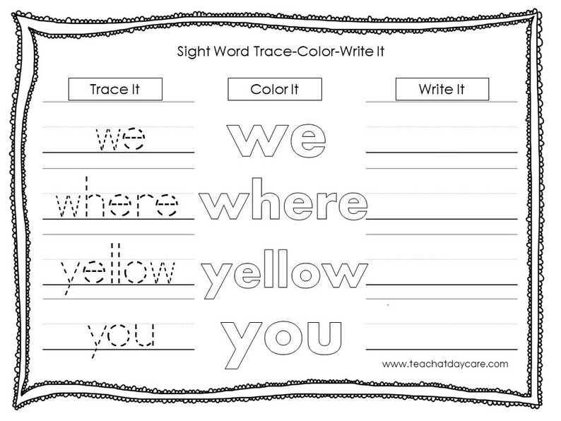 10 Printable Dolch Pre-primer Sight Words Trace It Color It | Etsy