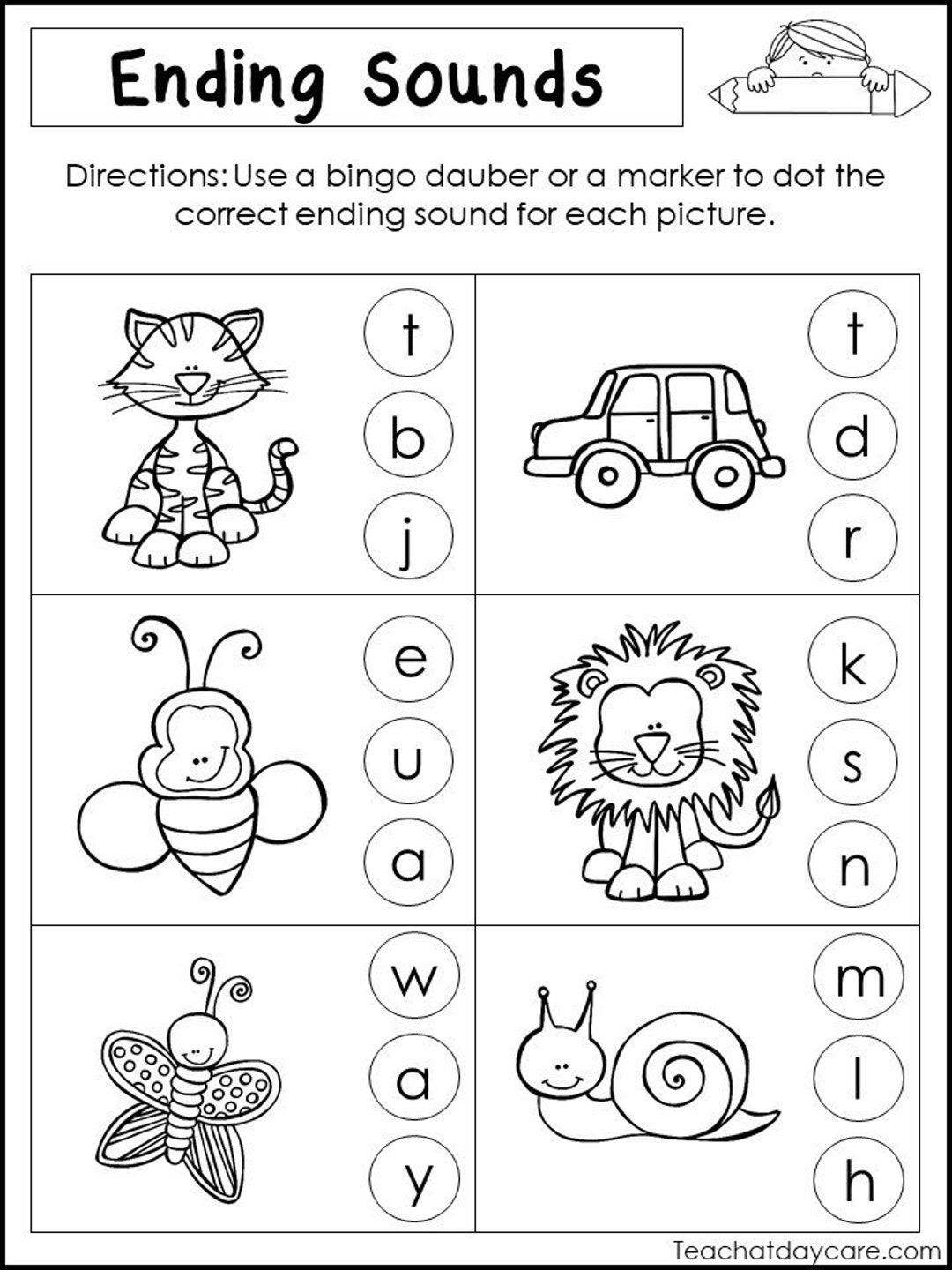 10 Printable Ending Sounds Worksheets. Preschool-1st Grade Phonics and ...