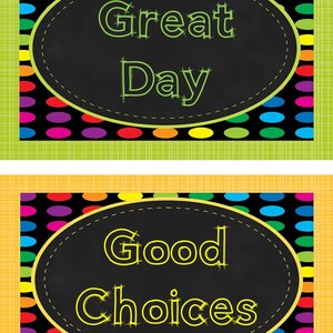 8 Printable Bright Colors Polka Dots Chalkboard Preschool Behavior Clip ...