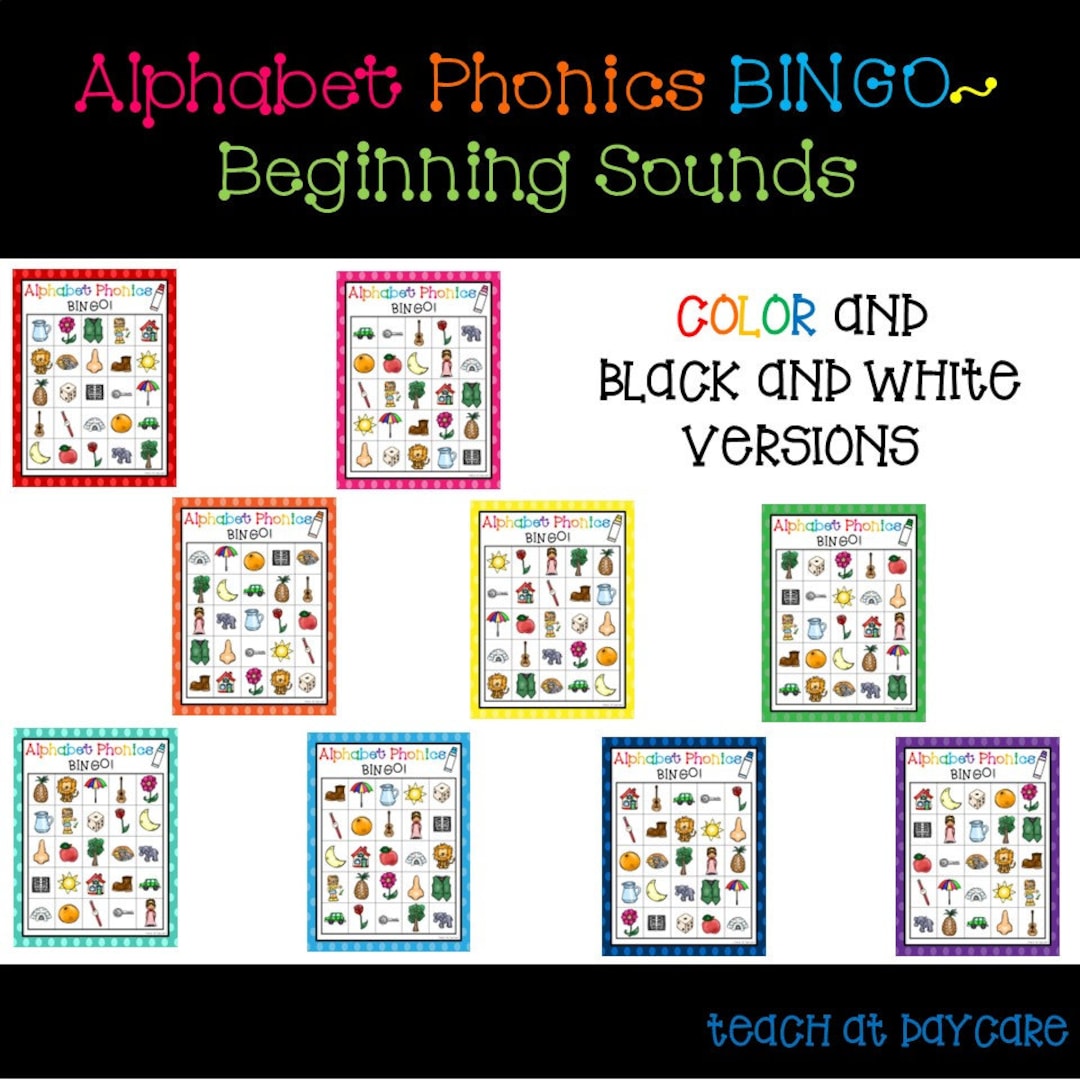 Alphabet Phonics Bingo Game and Worksheets. Color & Black and White ...