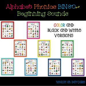 Alphabet Phonics Bingo Game and Worksheets. Color & Black and White ...