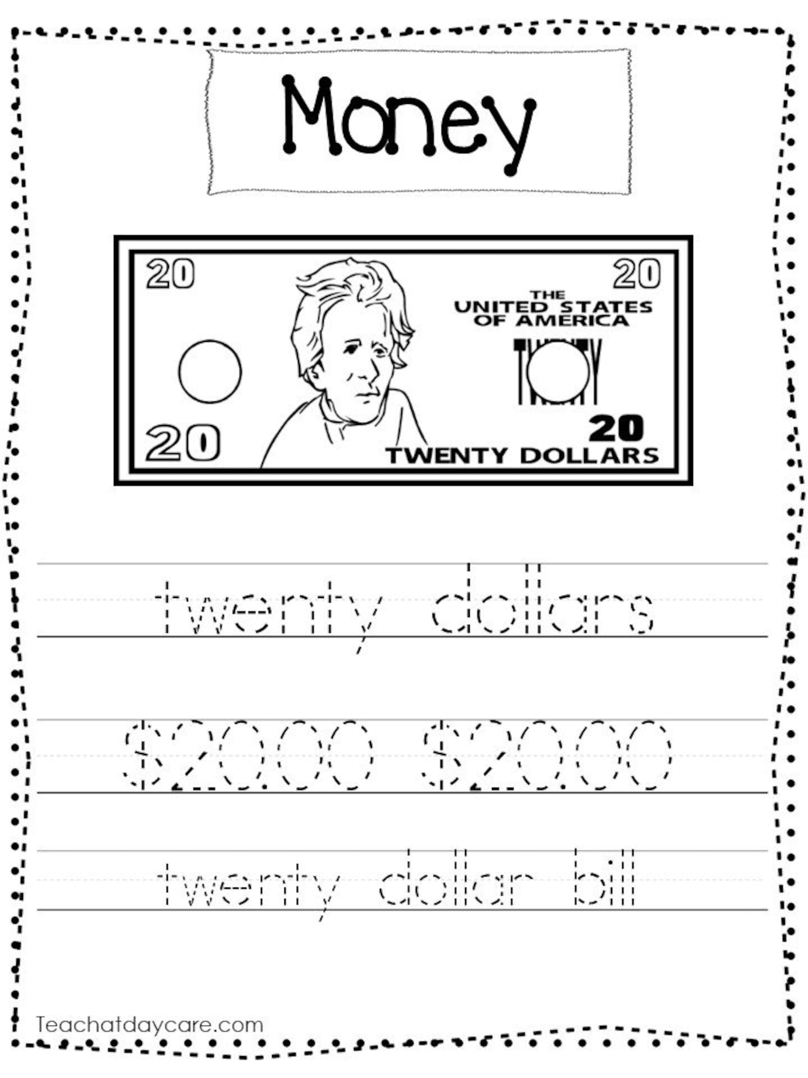 10 Printable Money Tracing Worksheets. Kdg.-2nd Grade Math. - Etsy