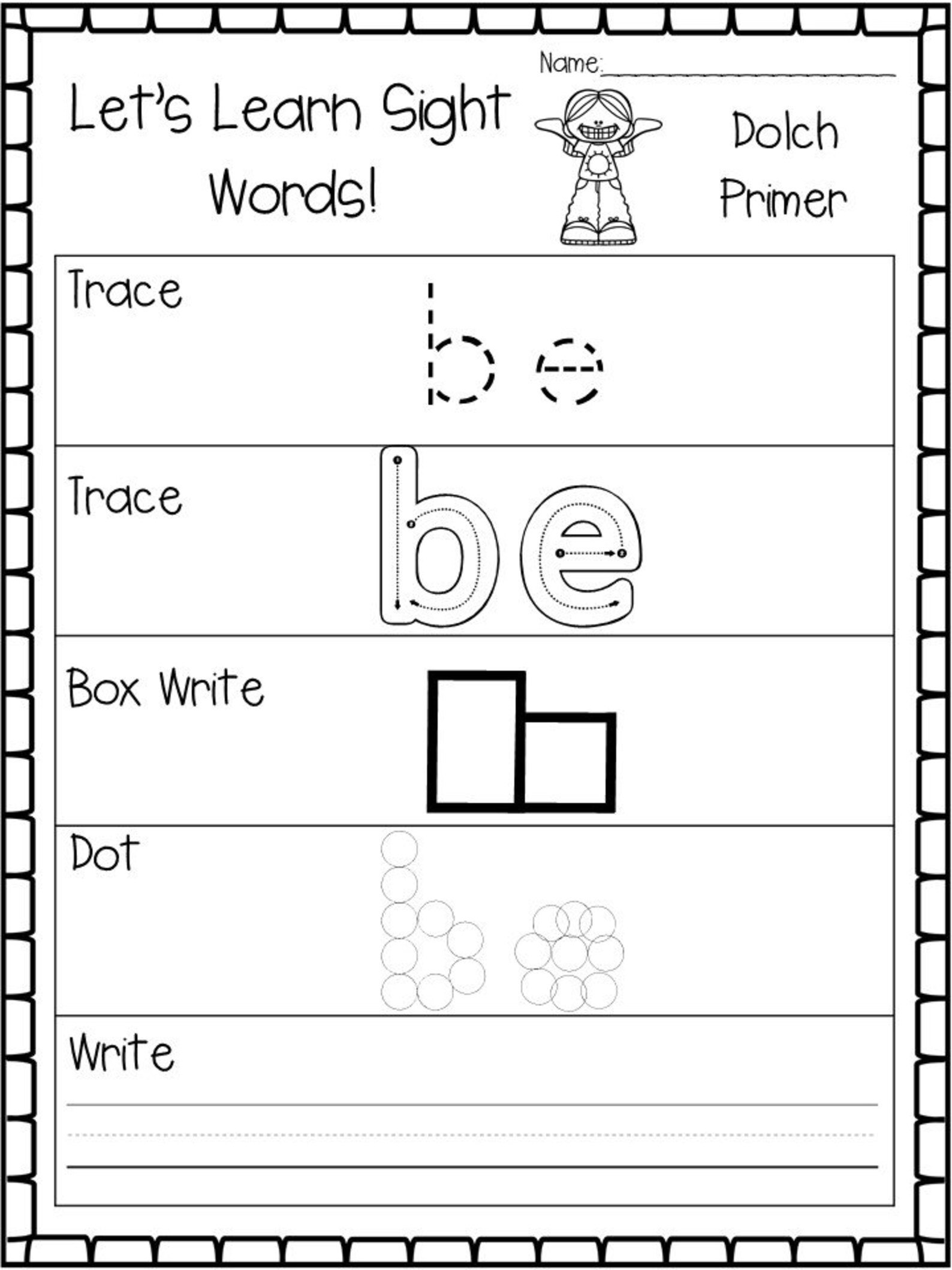 52 Printable Let's Learn Dolch Primer Sight Words Worksheets. Prek ...