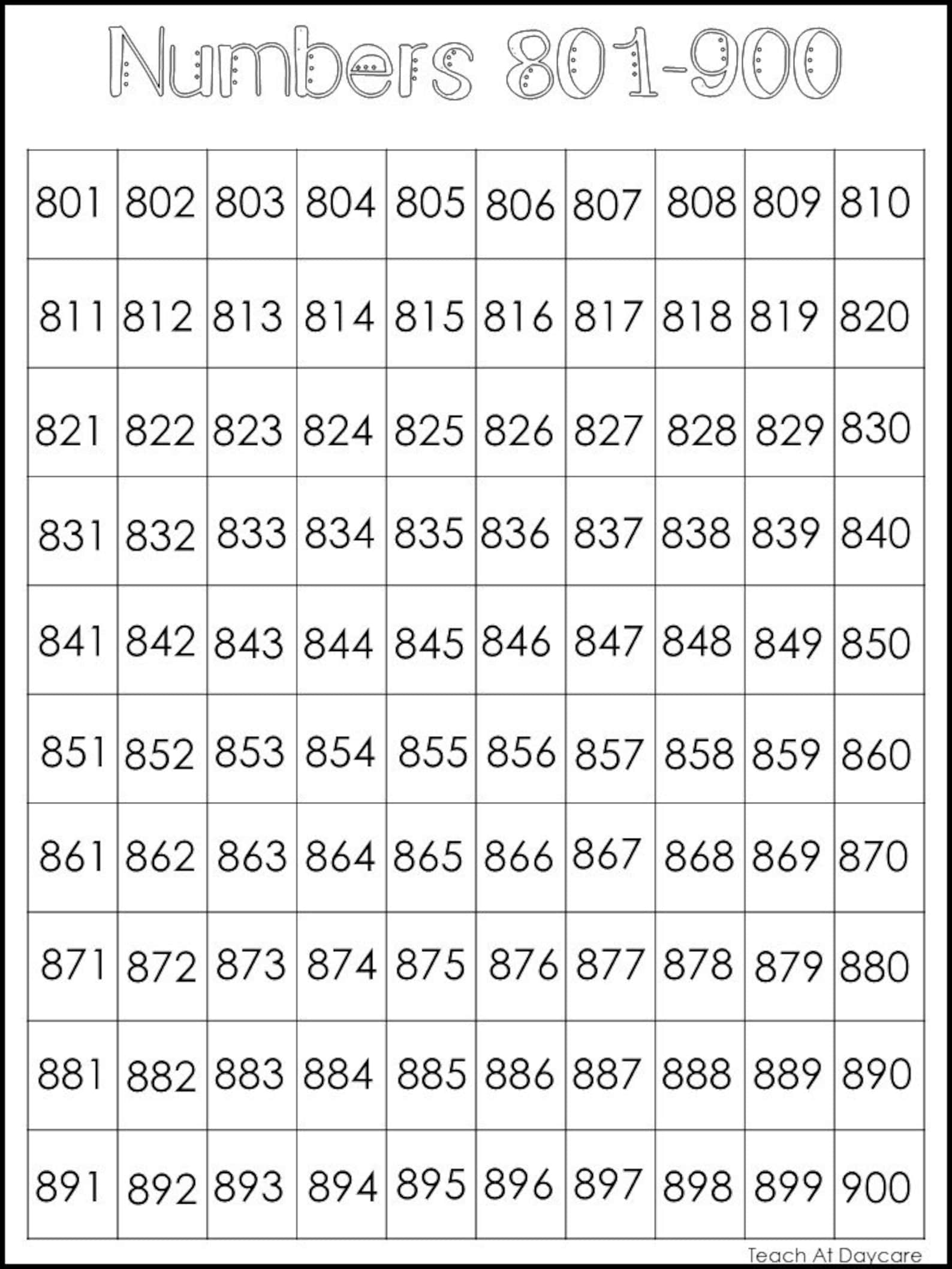 10 Printable Number Charts. Wall Charts/work Mats/worksheets. Preschool ...