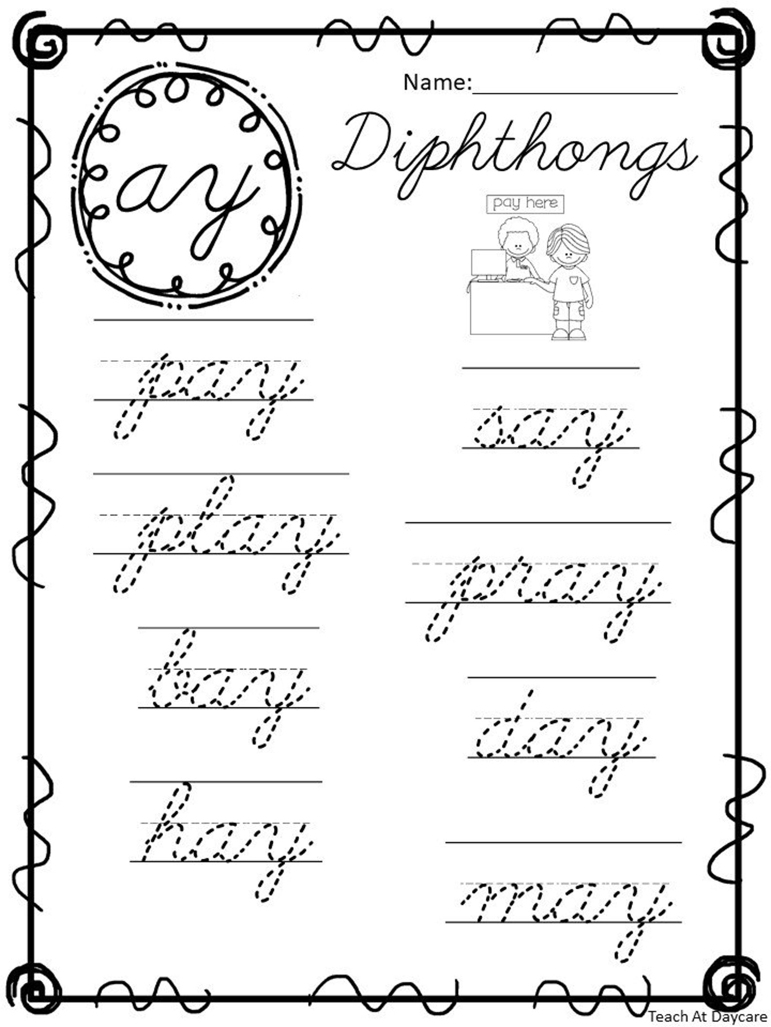 10 Printable Cursive Diphthongs Trace the Word Worksheets. Kindergarten ...
