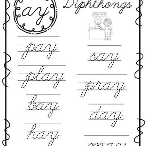 10 Printable Cursive Diphthongs Trace the Word Worksheets. Kindergarten ...