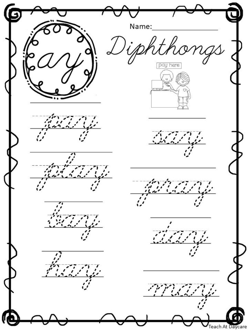 10 Printable Cursive Diphthongs Trace the Word Worksheets. Kindergarten ...