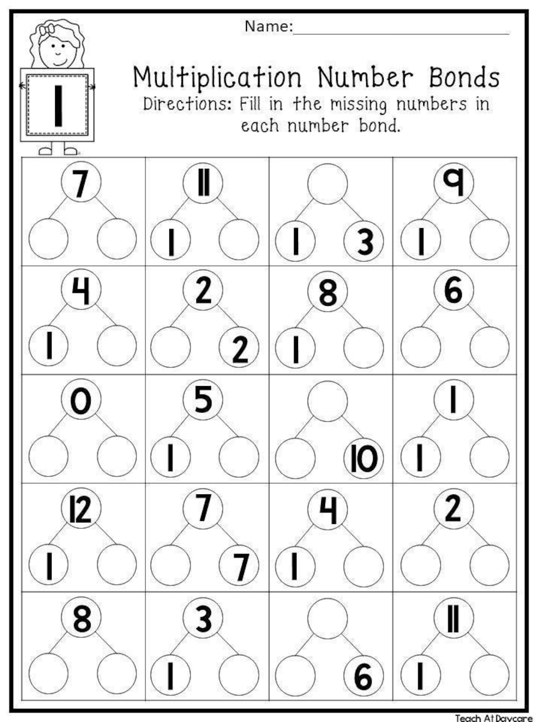 12 Printable Multiplication Number Bonds Worksheets. Numbers 1-12. 1st ...