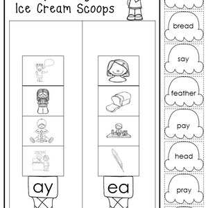 10 Printable Diphthongs Ice Cream Worksheets. Kindergarten-2nd Grade ...
