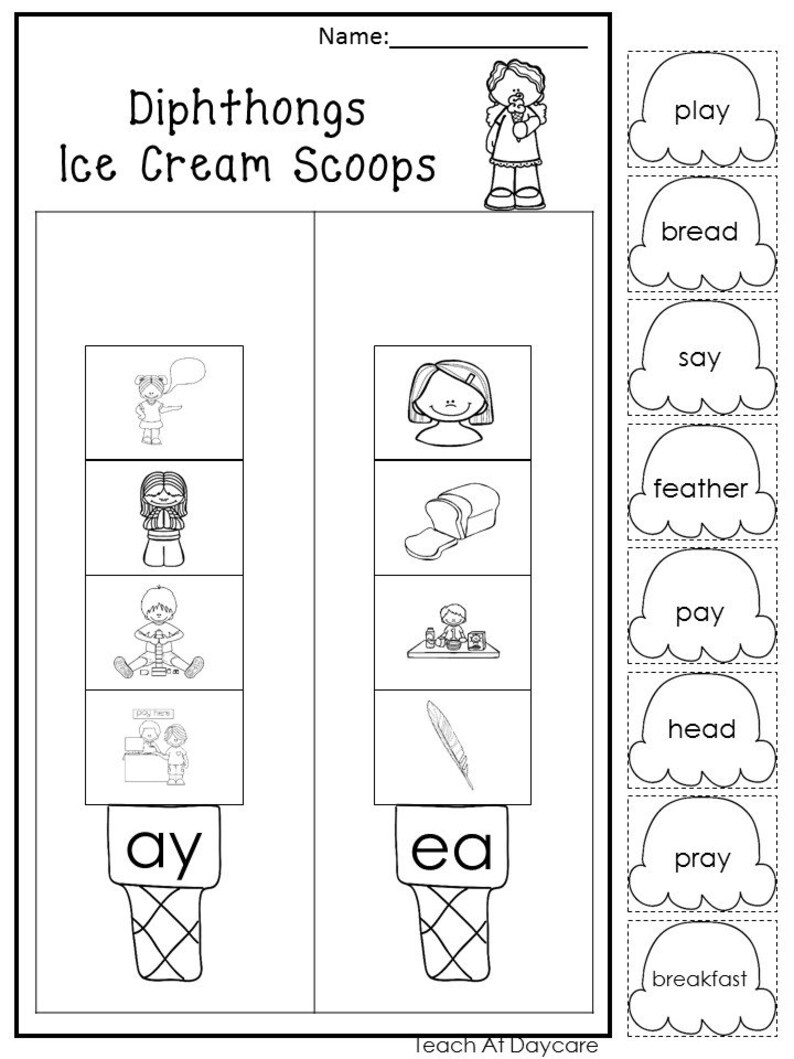 10 Printable Diphthongs Ice Cream Worksheets. Kindergarten-2nd | Etsy