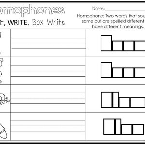 14 Printable Homophones Color, Trace, Box Write Worksheets. 1st-2nd ...