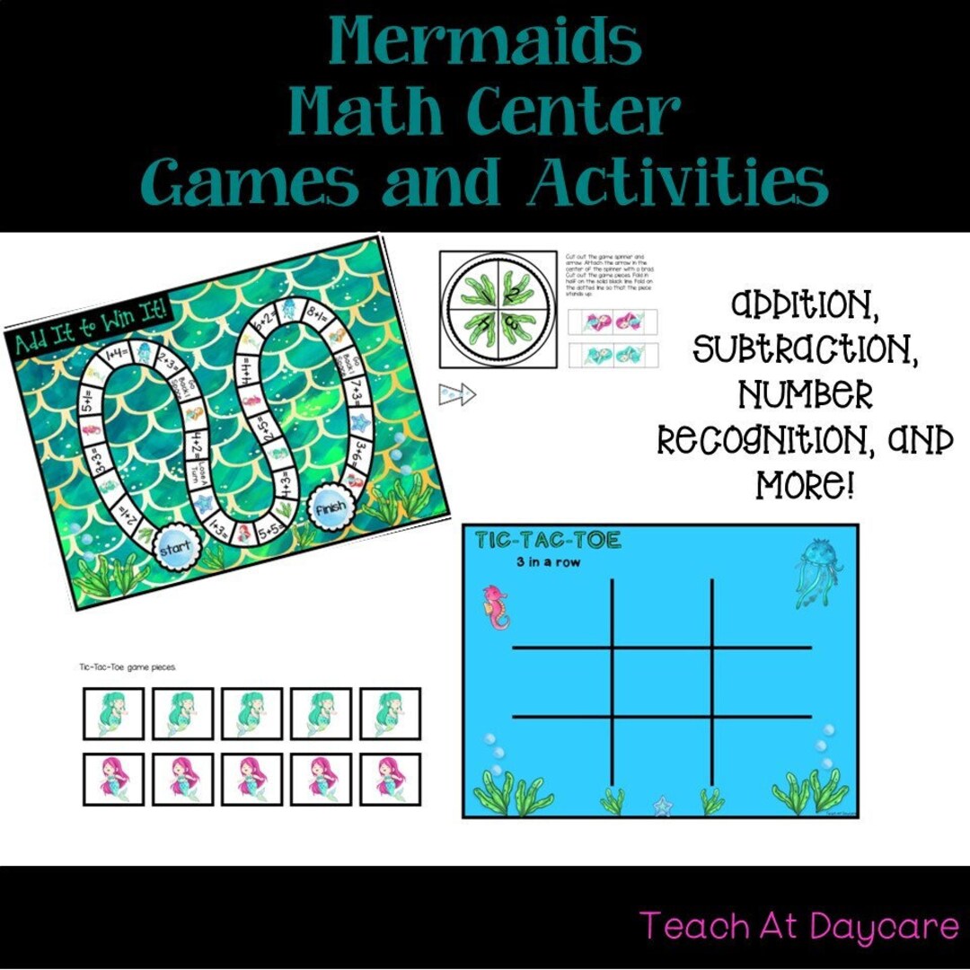 10 Printable Mermaids Themed Kindergarten Math Center Games and ...