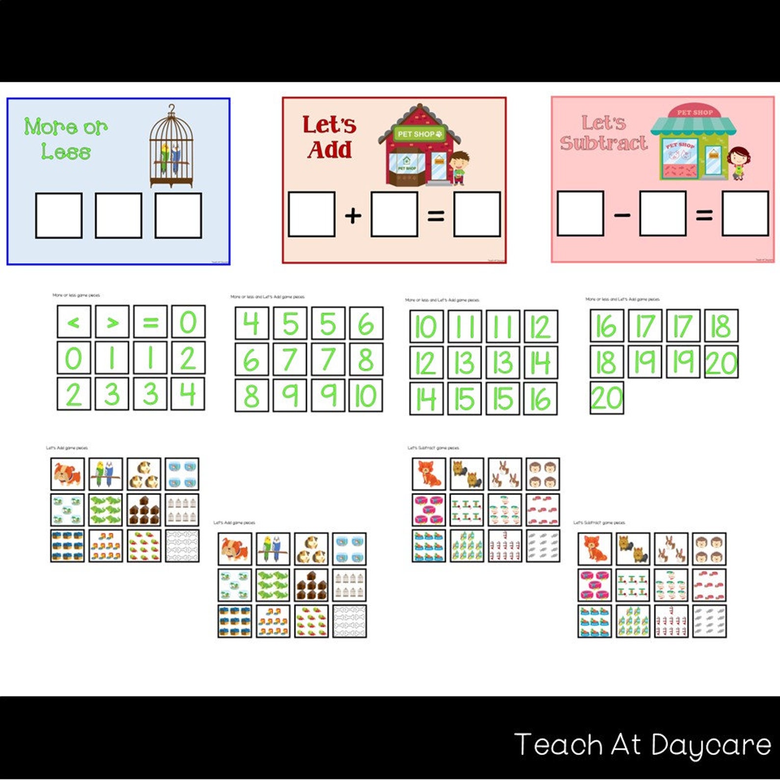 10 Printable Pets Themed Kindergarten Math Center Games and Activities ...