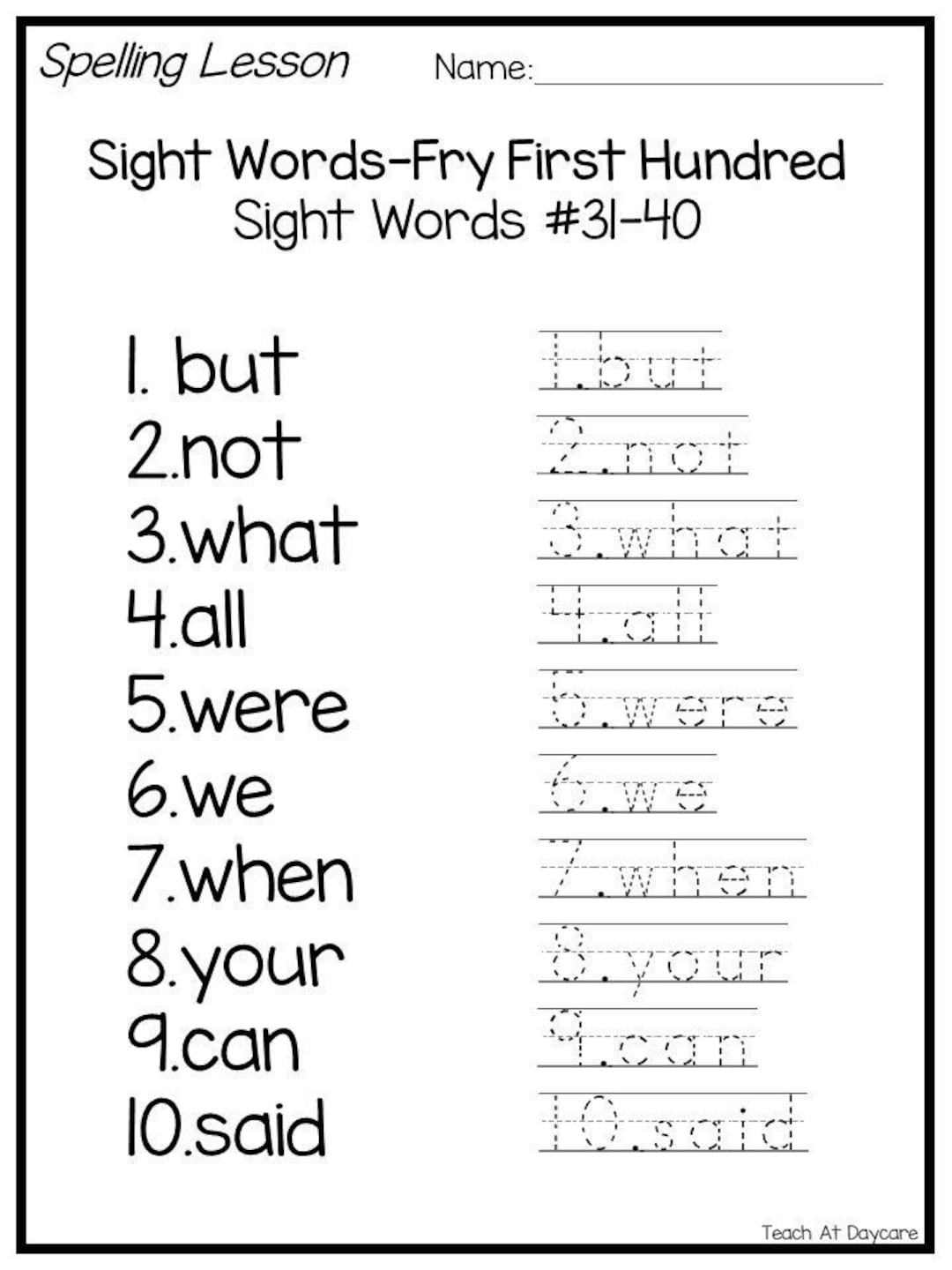 Fry First Hundred Words 31-40 Single Week Spelling Unit. Trace, Box ...