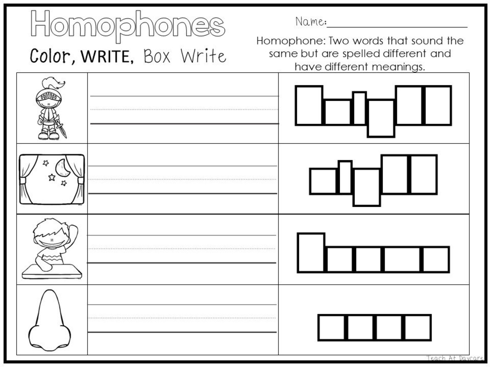 14 Printable Homophones Color Trace Box Write Worksheets. | Etsy