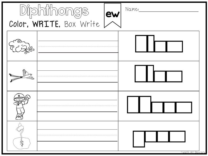 20 Printable Diphthongs Color, Trace, Write, Box Write Worksheets ...