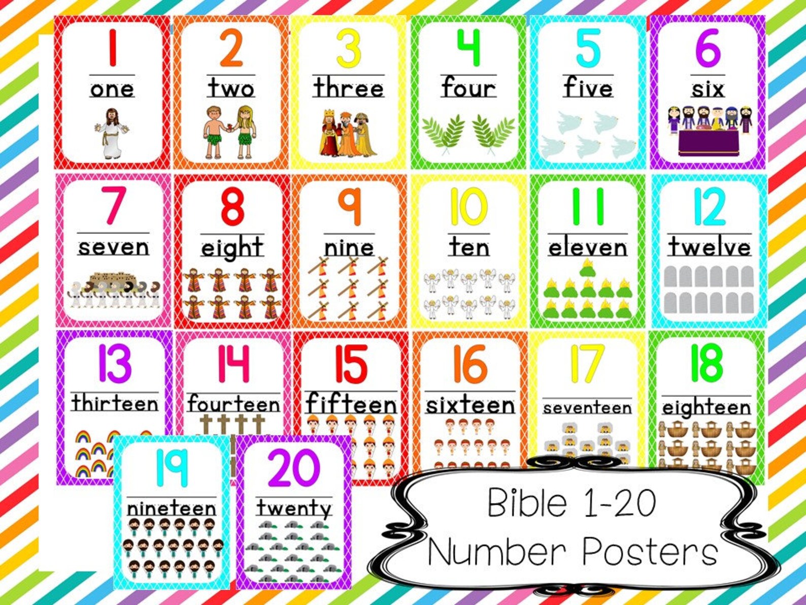 20 Printable Bible Number Posters. Preschool-kindergarten Numbers and ...