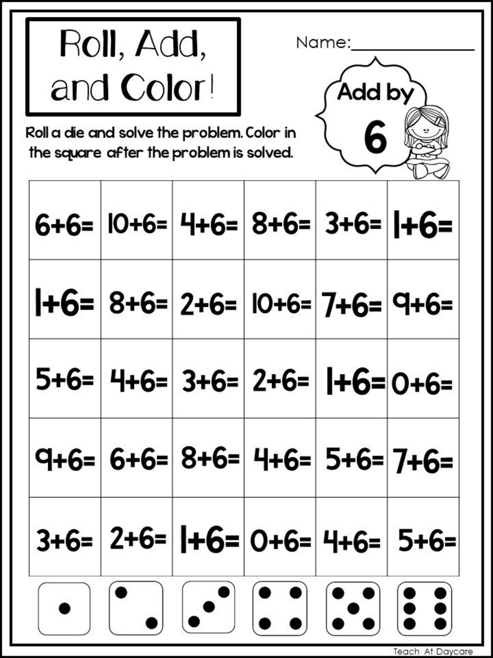 10 Printable Roll Add and Color Worksheets. Numbers 1-10. | Etsy