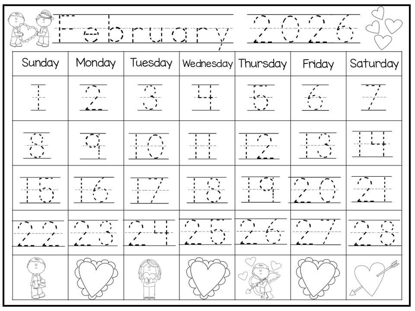 30 Tracing and Blank Themed 2026 Calendars. Preschool Handwriting and ...