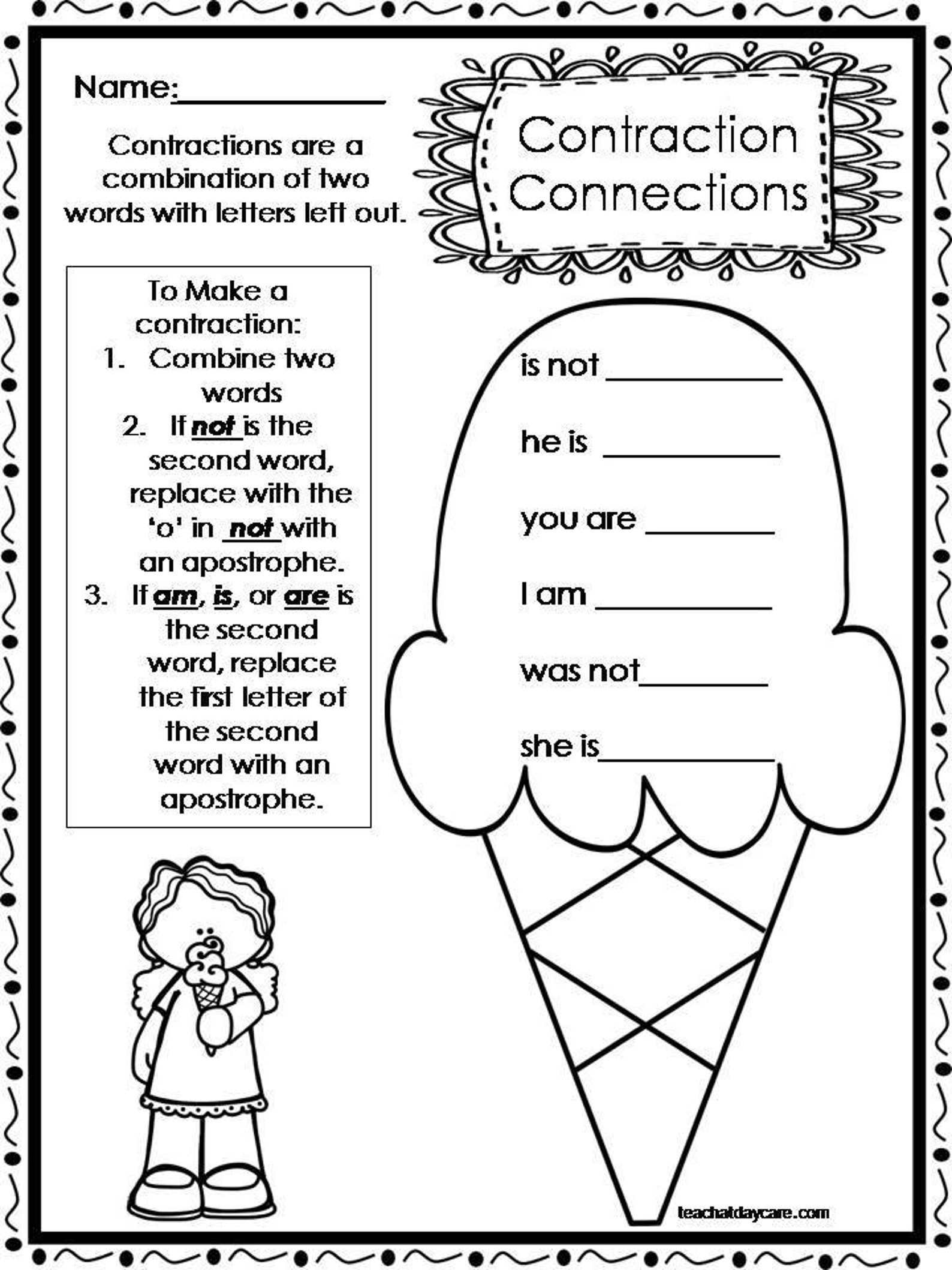 10 Printable Contractions Worksheets. 1st-2nd Grade ELA - Etsy