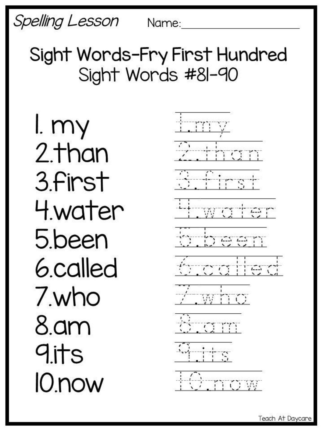 Fry First Hundred Words 81-90 Single Week Spelling Unit. Trace, Box ...