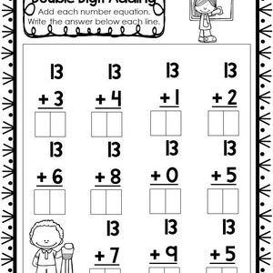15 Printable Double Digit Addition Worksheets. Numbers 11-20. Preschool ...