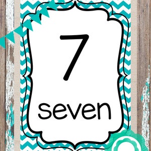 20 Printable Rustic and Teal Themed Numbers Posters. Numbers 1-20 ...
