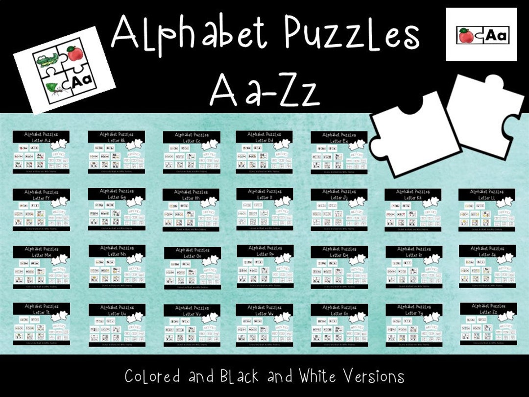 26 Alphabet Phonics Puzzles. Letters A-Z. 8 Color, 8 Black and White ...