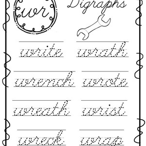 10 Printable Cursive Digraphs Trace the Word Worksheets. Kindergarten ...