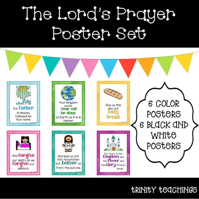 12 the Lord's Prayer Posters. 6 Color, 6 Black and White. Classroom ...