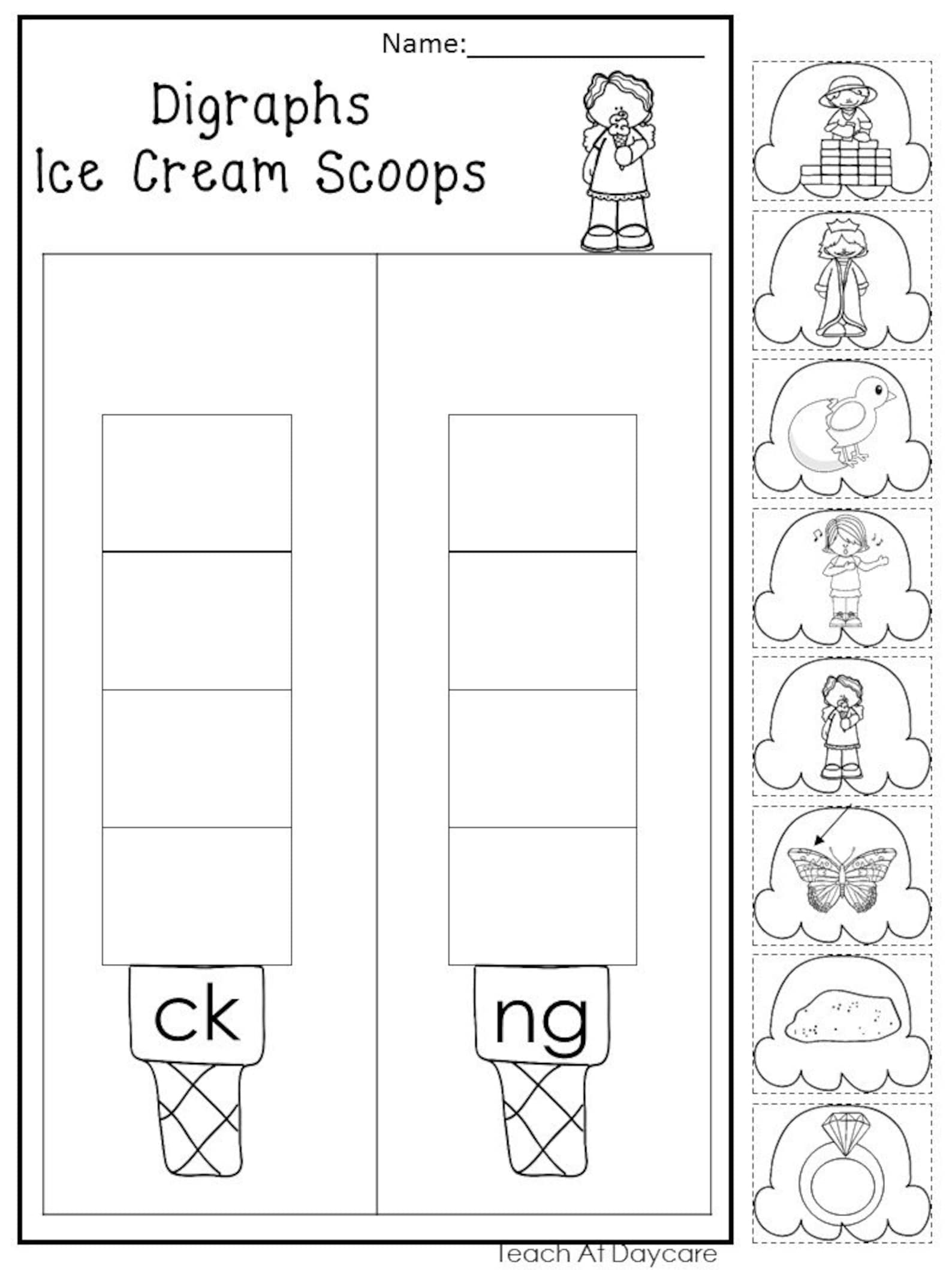 10 Printable Digraphs Ice Cream Worksheets. Kindergarten-2nd - Etsy