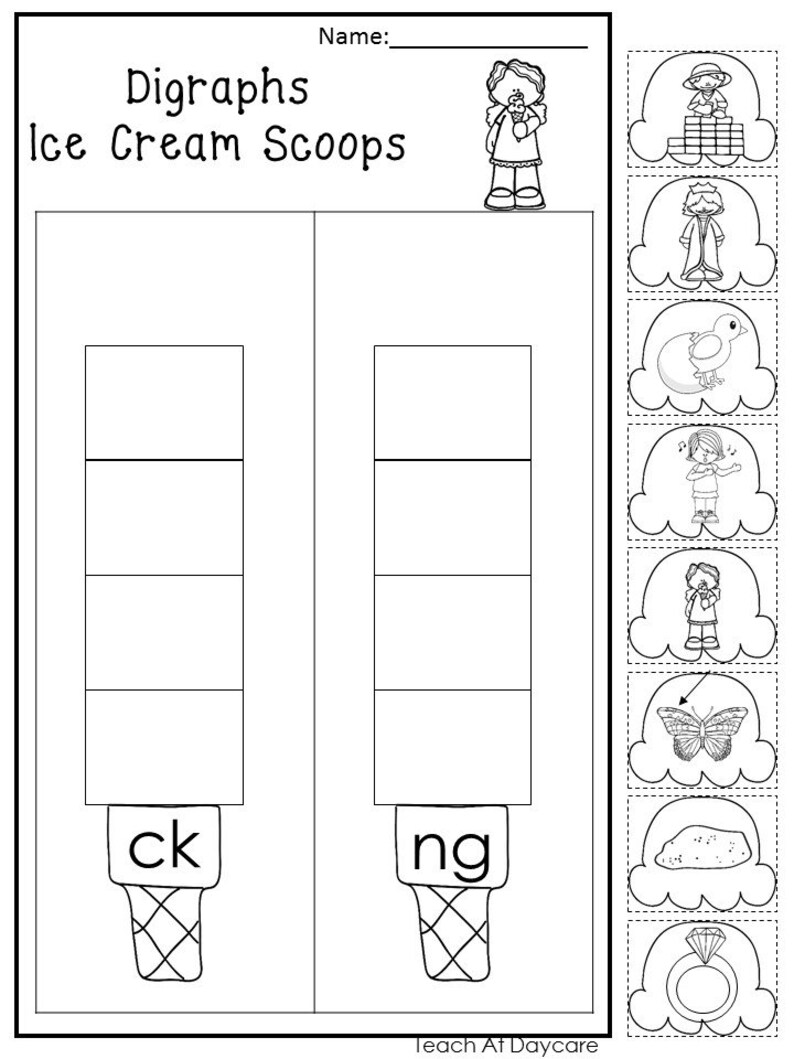10 Printable Digraphs Ice Cream Worksheets. Kindergarten-2nd - Etsy