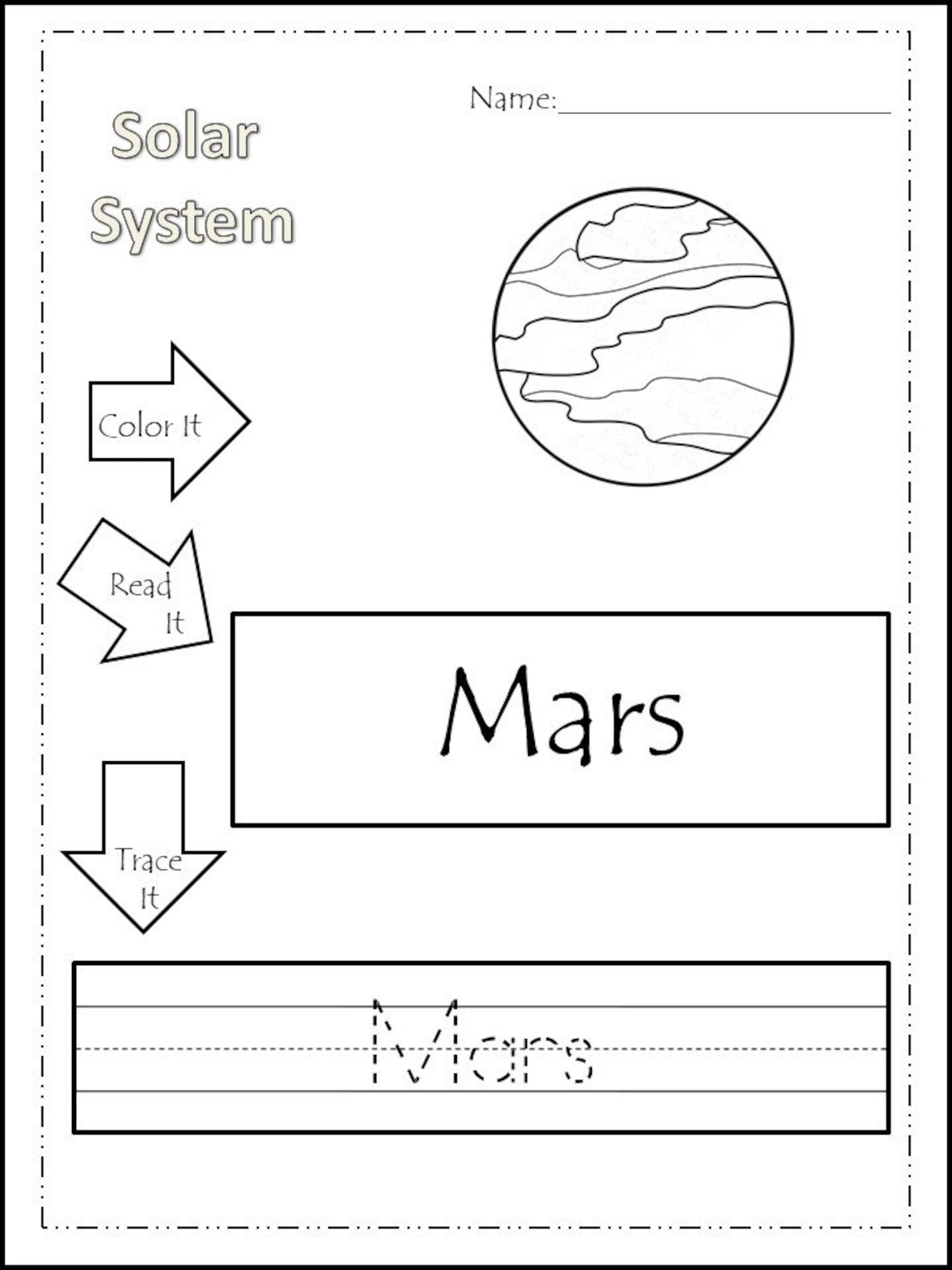 16 Solar System Planets Color Read Trace Write Worksheets. - Etsy