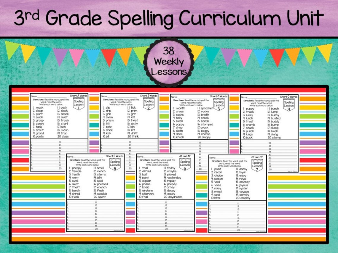 3rd Grade Spelling Curriculum Unit. 38 Weekly Lessons. Prints - Etsy