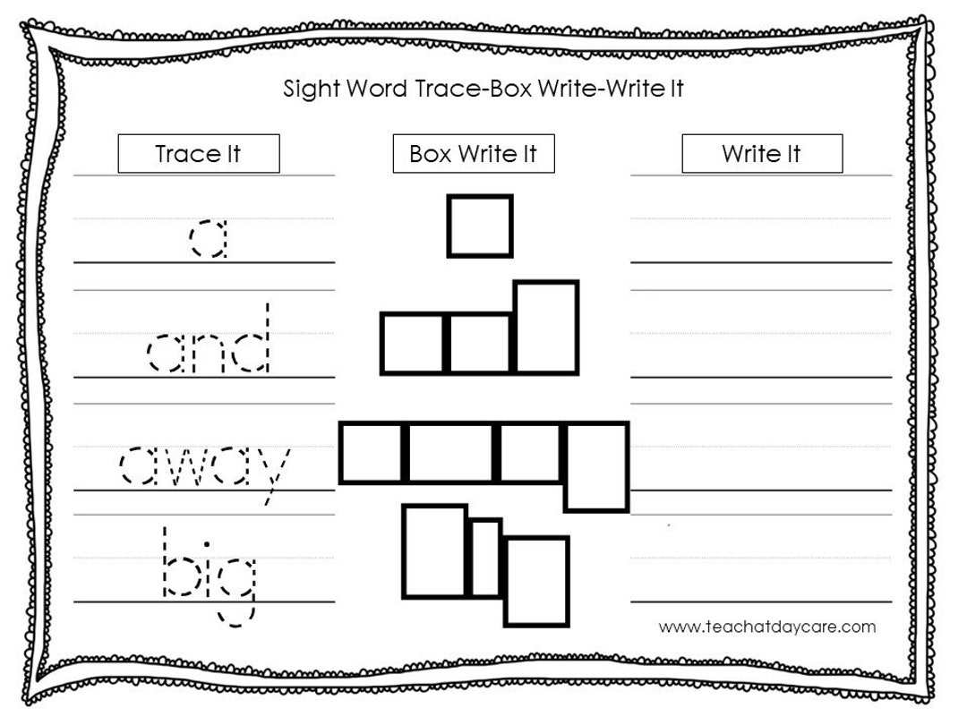 10 Printable Dolch Pre-primer Sight Words Trace It, Box Write It, Write ...