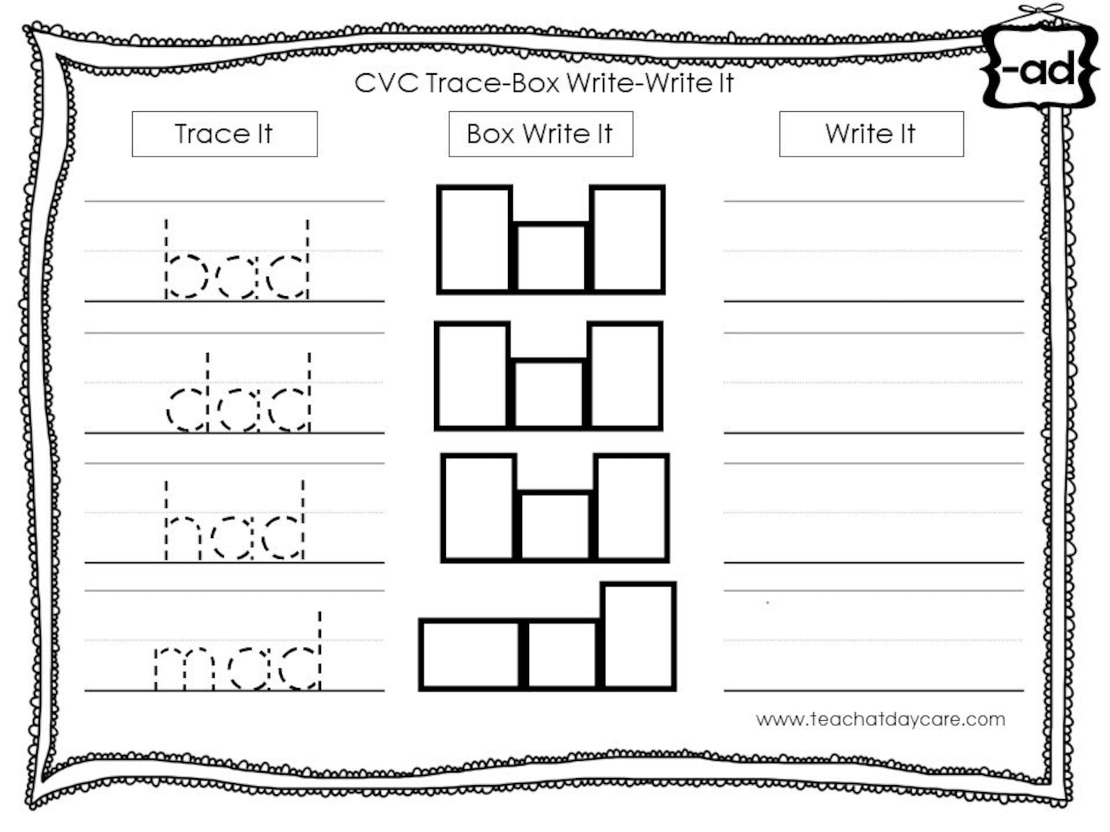 27 Printable CVC Trace It, Box Write It, Write It Worksheets. Preschool ...