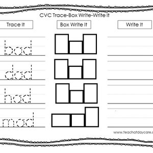 27 Printable CVC Trace It, Box Write It, Write It Worksheets. Preschool ...