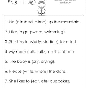 10 Printable Choose the Correct Verb Worksheets. 1st-2nd Grade ELA ...