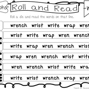 10 Printable Digraphs Roll and Read Worksheets. Kindergarten-2nd Grade ...