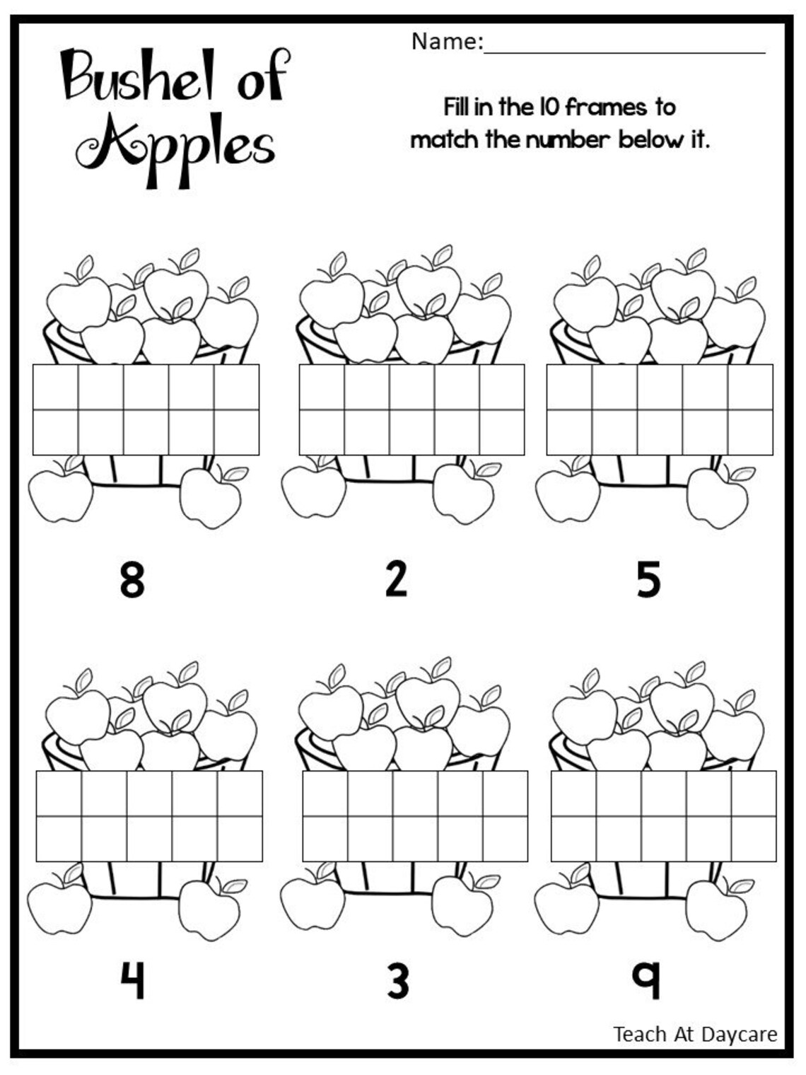 12 Printable Apple Ten Frame Worksheets. - Etsy